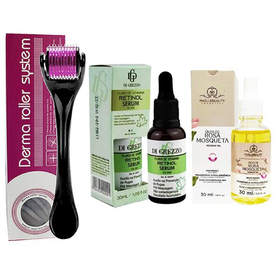 Kit Microagulhamento: Dermaroller + Sérum Hidratante Retinol + Óleo ...