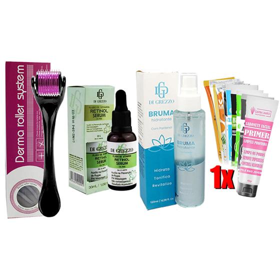 Kit Microagulhamento: Dermaroller + Sérum Retinol + Bruma Hidratante ...