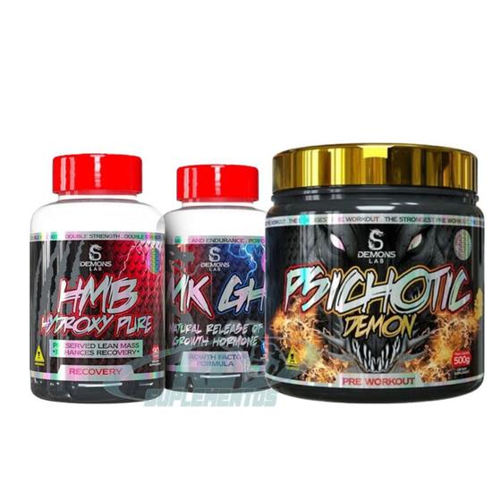 Kit mk gh demons lab + hmb demons lab + pré treino psichotic demon gold ...