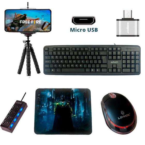Kit Mobilador Completo Para Celular Gamer Com Teclado + Mouse Óptico Com Suporte Celular ...