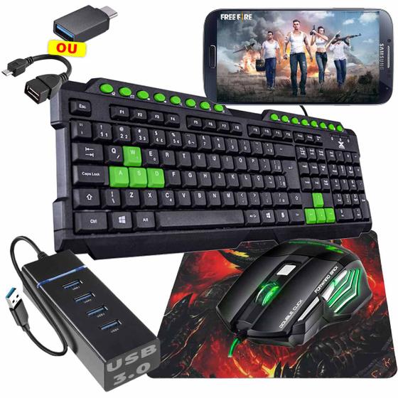Kit Mobilador Gamer Com hub 3.0 Sem Delay Teclado Multimídia Mouse e ...
