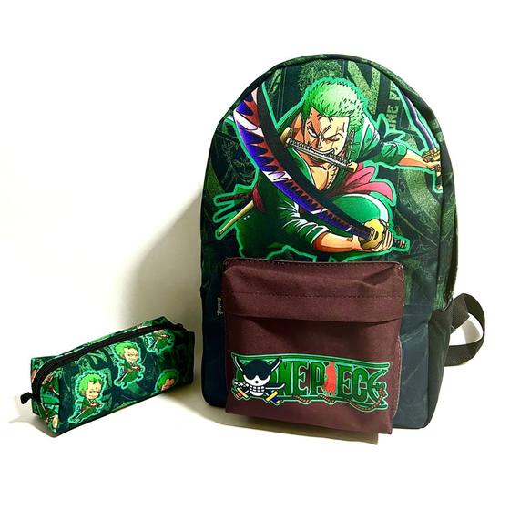 Kit mochila e estojo grande padrão escolar one piece personagem roronoa ...