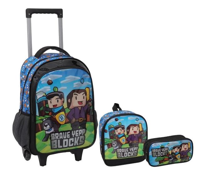 Kit Mochila Escolar com Rodinhas Infantil menino gamecraft com ...