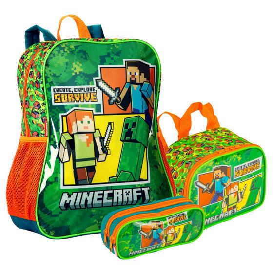 Kit Mochila Escolar Lancheira Infantil E Estojo Escolar Minecraft ...