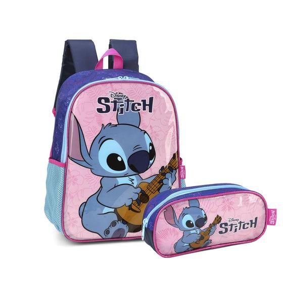 Kit Mochila + Estojo Escolar Stitch Ohana Original Luxcel - Material ...