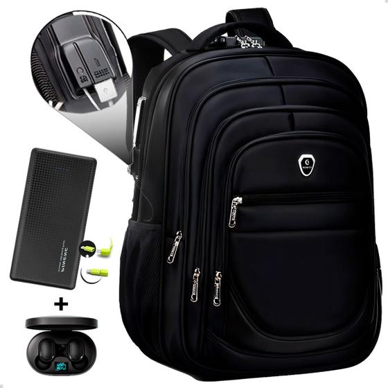 Kit Mochila Executiva Trabalho Saida USB + Carregador Portátil + Fone ...