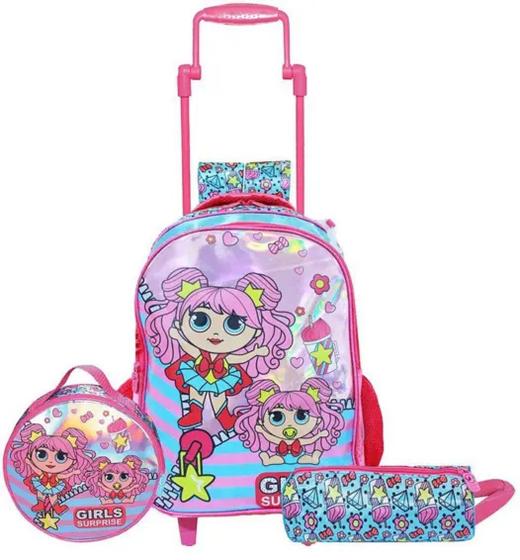 Kit Mochila Infantil De Rodinha Escolar Menina Girls Surprise Carrinho ...