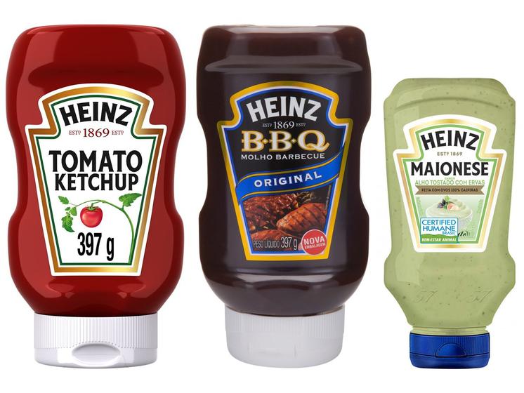 Kit Molho Barbecue Heinz 379g + Ketchup Heinz - Tradicional 397g + Maionese Alho Tostado 215g ...