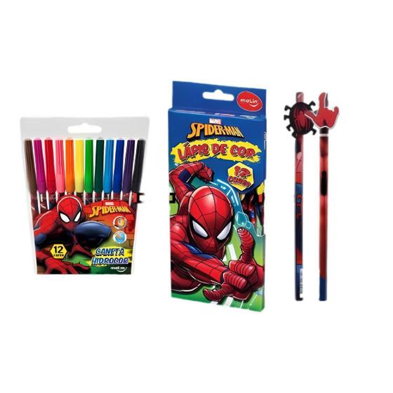 Kit Molin Spider-Man: 2 Lápis Hb + 12 Canetinhas + 12 Cores - MOLIN DO ...
