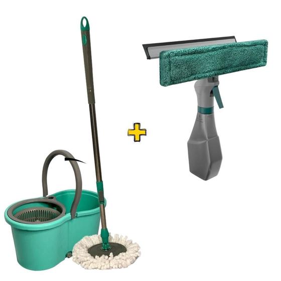 Kit Mop Giratório Esfregão Pano 360º + Mop Spray Limpa Vidro 3 em 1 Com ...
