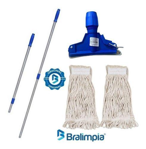 Kit Mop Úmido Esfregão Com 2 Refil Cabo E Haste Bralimpia - Mop ...