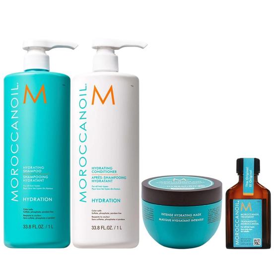 Kit Moroccanoil Hydration - Shampoo 1L + Condicionador 1L + Intense ...