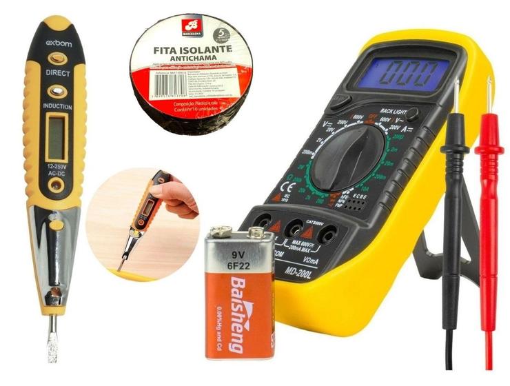 Kit Multímetro Digital 600v profissional Com Caneta Voltagem e Fita ...