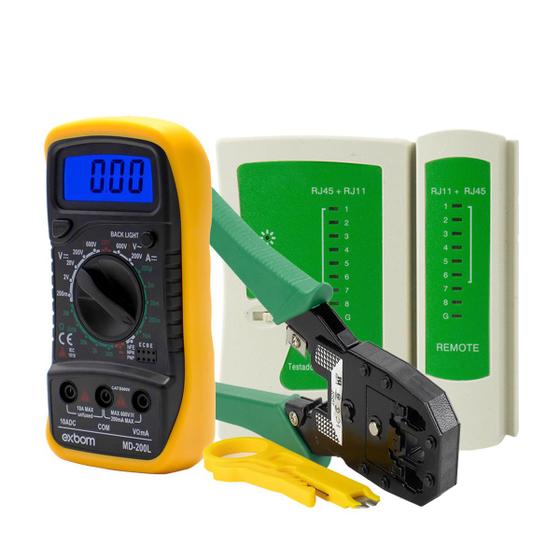 Kit Multímetro Digital Portátil Md-200l Testador Cabo De Rede Alicate ...