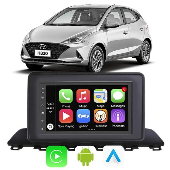 Kit Multimidia Android Auto Carplay HB20 2020 2021 2022 2023 2024 7" Voz Google Siri Tv ...