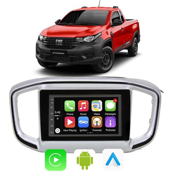 Kit Multimidia Carplay Android Auto Strada 2022 2023 2024 7" Google Voz Siri Espelhamento GPS Tv ...