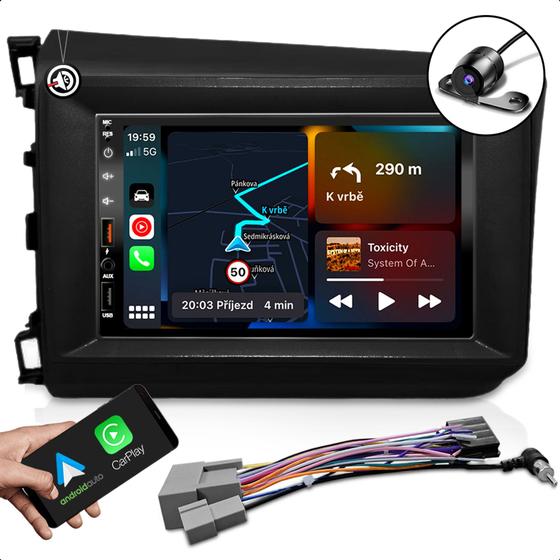 kit multimidia mp5 bluetooth espelhamento carplay + moldura 7 pol honda civic + chicote ...