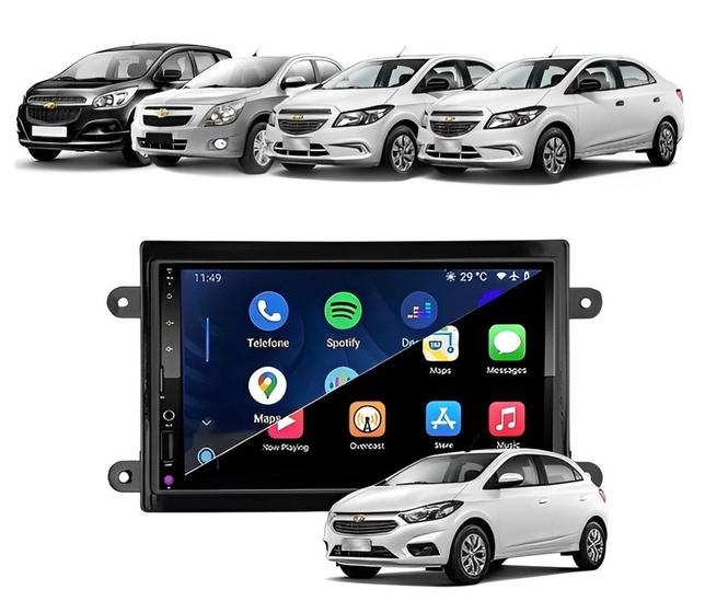 Kit Multimídia Onix Prisma Spin Cobalt 7 Pol CarPlay AndroidAuto Sem Fio 8100 FirstOption ...