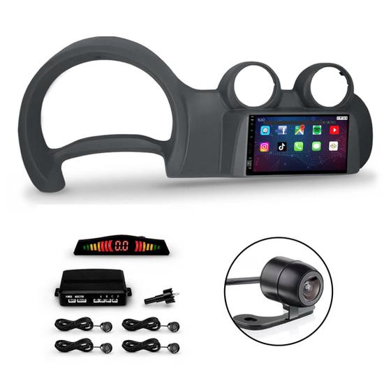 Kit Multimídia Tela 7 Polegadas + Câmera de Ré + Moldura 2 Din Grafite Novo Uno Nova Fiorino ...