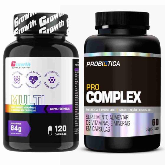 Kit Multivitaminico 120 Caps Growth + Pro Complex Probiotica - Growth Supplements ...