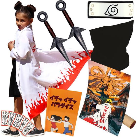 Kit Naruto Manto Hokage Minato + 2 Kunais + 4 itens Cosplay - Point ...