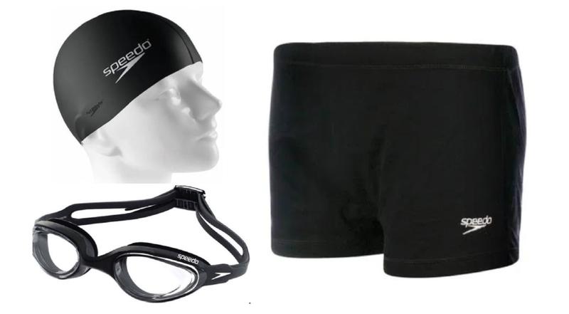 Kit Natação Speedo Sunga Boxer + Oculos Hydrovision + Touca Silicone ...