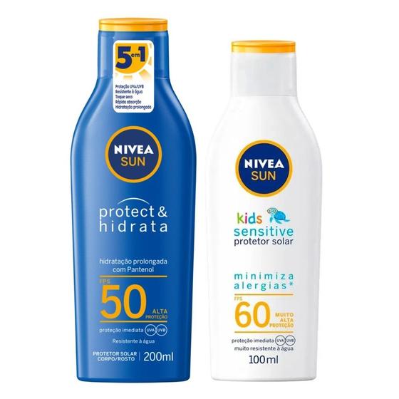 Kit Nivea Protetor Solar FPS 50 200ml + Infantil FPS 60 100ml ...