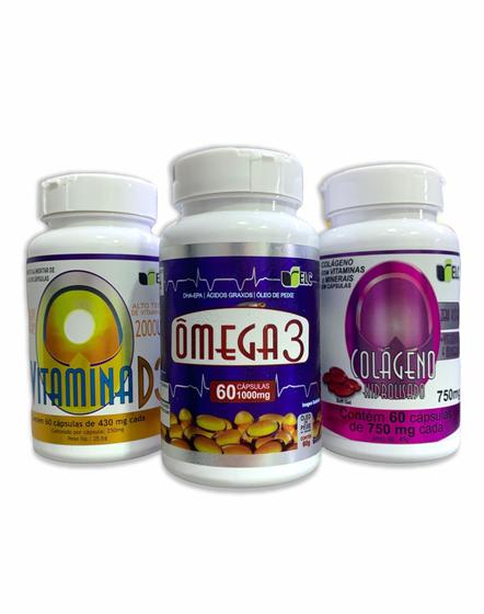 Kit Ômega 3 Vitamina D3 e Colágeno Hidrolisado - ELC - Colágeno ...
