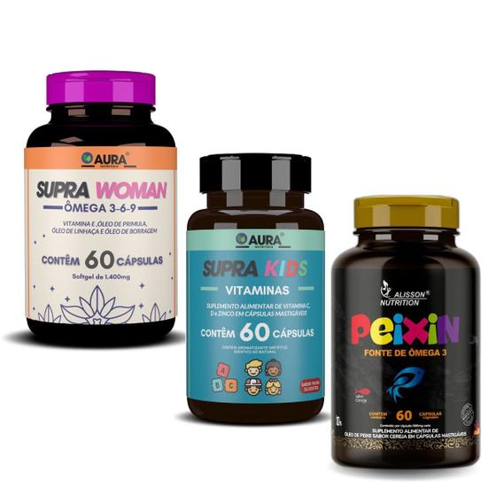 Kit Ômega 3,6,9 + Ômega Infantil + Vitamina Infantil Supra Kids 60 ...