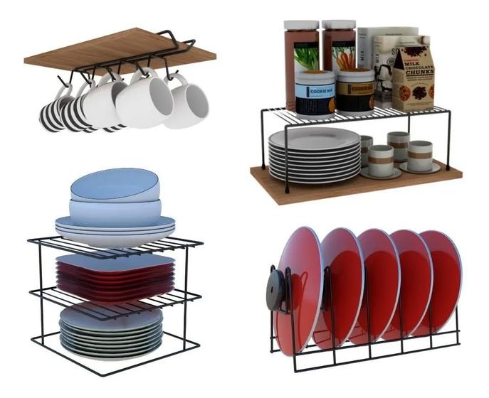 Kit Organizador Armário Cozinha Xícara Panela Prato Aço 4 Un - DiCarlo ...