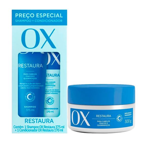 Kit Ox Shampoo 375ml e Condicionador Restaura 170ml Mais Máscara Ox ...