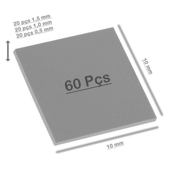 Kit Pad Térmico Thermal 60 Pçs 10x10mm 1/0,5/1,5mm Alto Desempenho Para ...