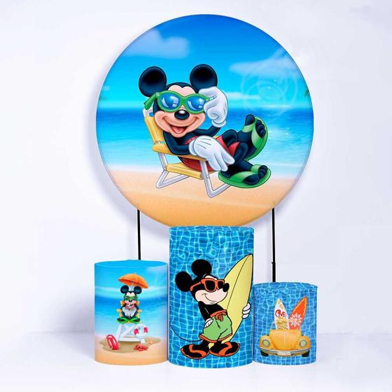 Kit Painel de Festa Redondo de 1,30m e Trio de Cilindros Mickey Mouse ...