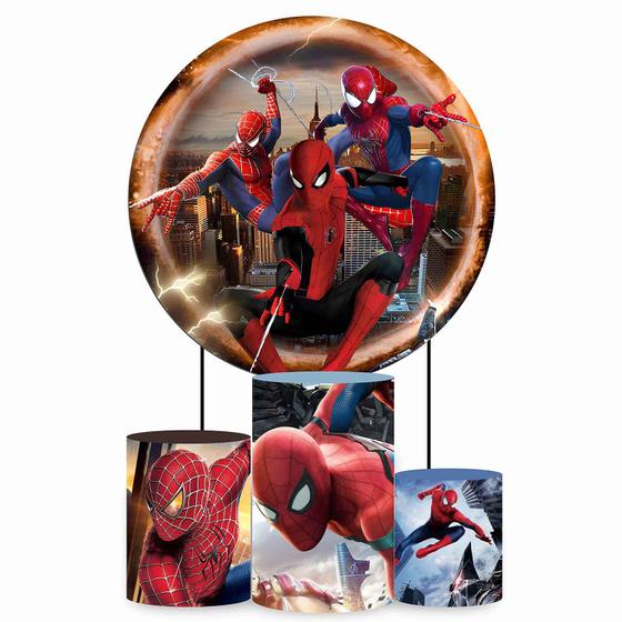 Kit Painel de Festa Redondo de 1,50m e Trio de Cilindros Homem Aranha - Fera Print - Sublimatex ...