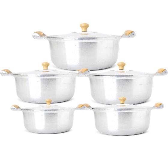 Kit Panela Alumínio Fundido 05 Peça Com Tampa Leve Super Resistente - M ...