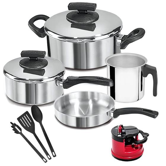 Kit Panelas 4Pçs em Alumínio Polido + Afiador e Escumadeiras - Remaza ...