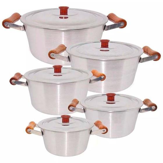 Kit Panelas Grossas Alumínio 5 Peças Cabo Madeira - Alumil - Jogo de ...