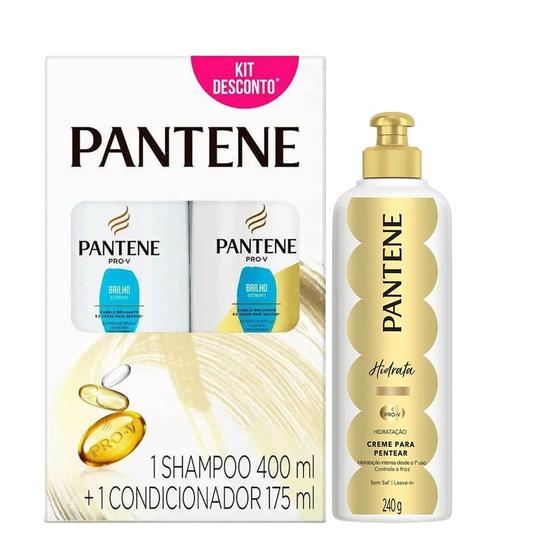 Kit Pantene Brilho Extremo Shampoo 400ml + Condicionador 175ml + Creme Para Pentear 240g - Kit ...