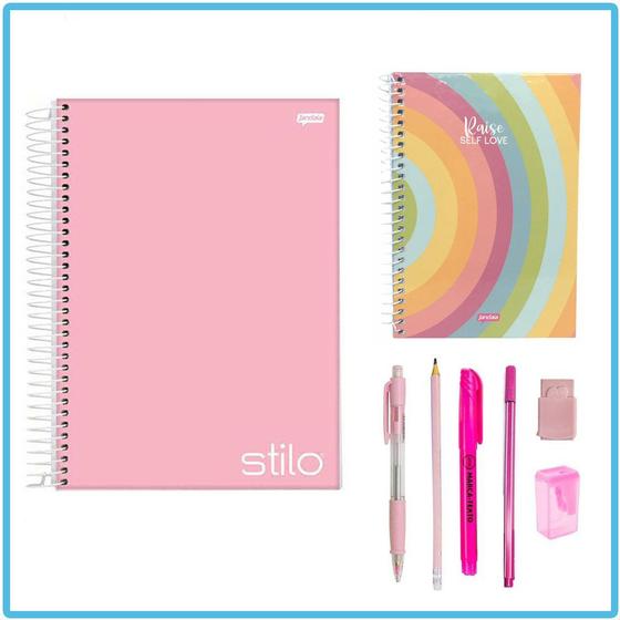 Kit Papelaria Tons de Rosa Cor Rosa Arco Iris Escolar Neon Pastel ...
