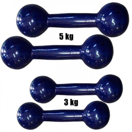 Kit Par de Halter 3kg + Par de Halter 5kg Emborrachado Azul Mega Peso ...
