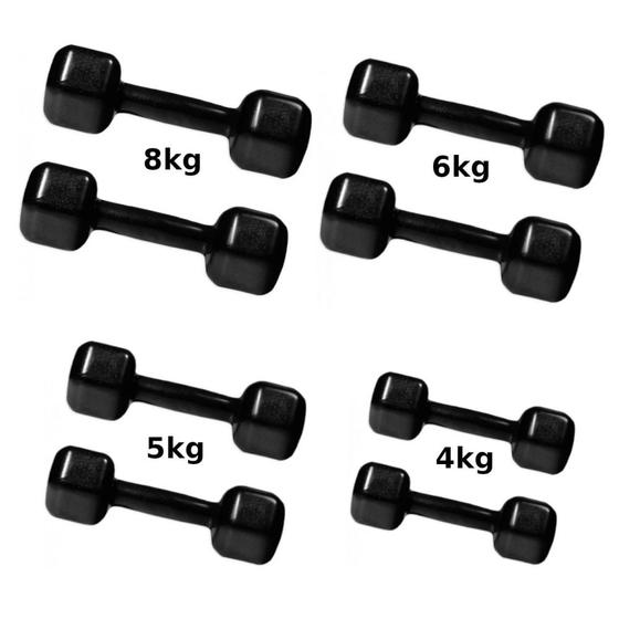 Kit Par de Halter Sextavado 8kg + 6kg + 5kg + 4kg Emborrachado Preto Mega Peso - Halteres ...