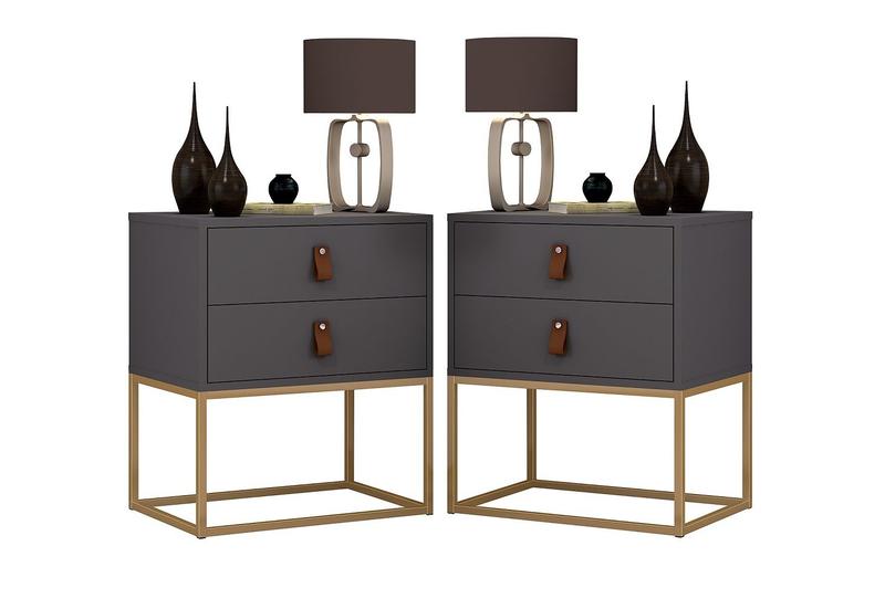 Kit Para Cabeceira com 2 Criados Estilo Industrial Cinza Base em Ferro ...