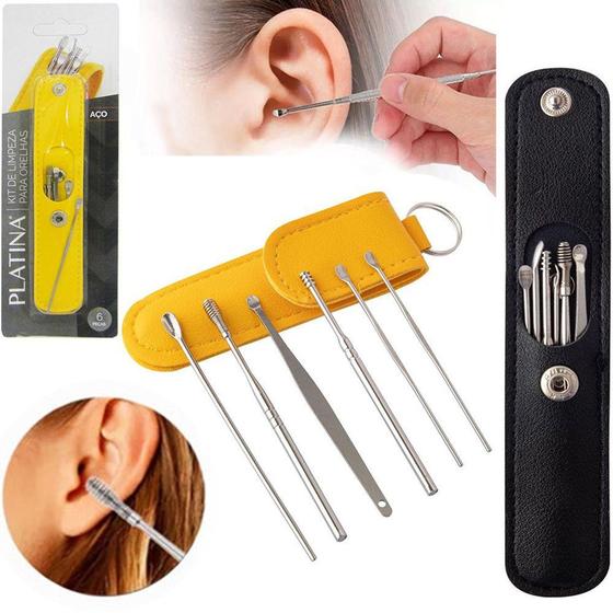 Kit Para Limpeza De Ouvido De Inox Com 6 Peças Estojo C3b Terapia