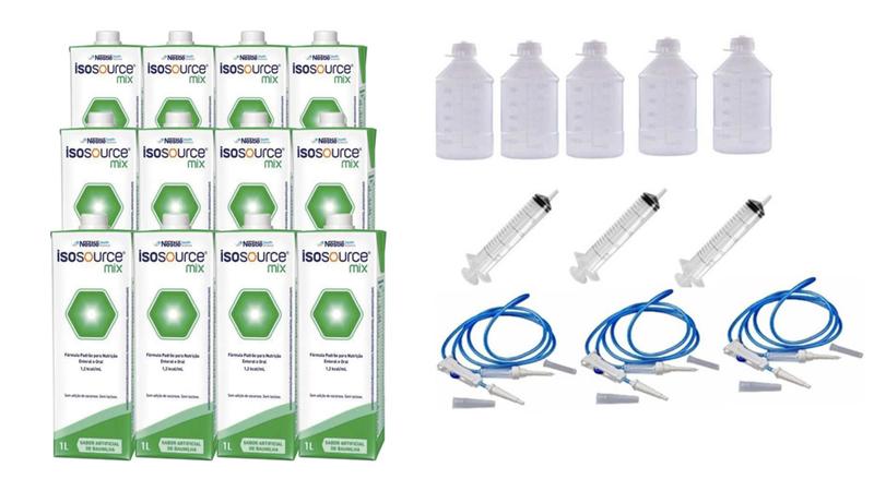 Kit Para Nutrição Enteral 12 Isosource Mix, Frasco E Equipo, Seringa ...