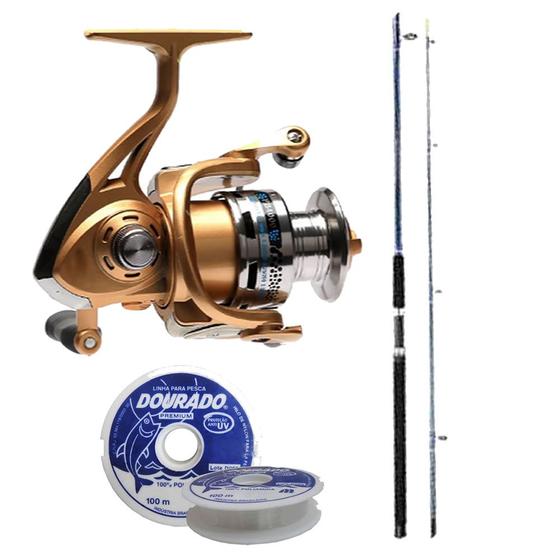 Kit Para Pescador Rios e Lagos Molinete Mr 7000 Com Vara 1,80m + Linha ...