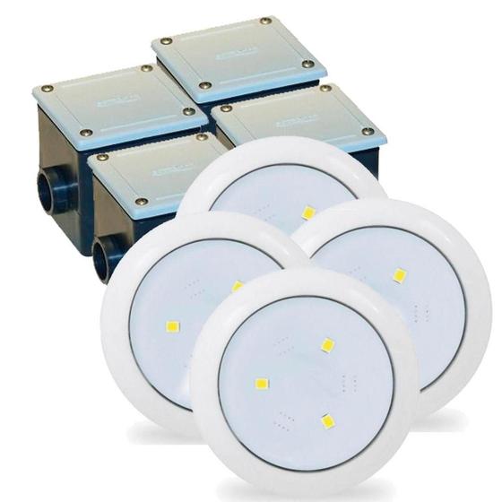 Kit Para Piscina 4 Refletores Mono Azul 6W +Caixa De Passagem - 4Dix ...