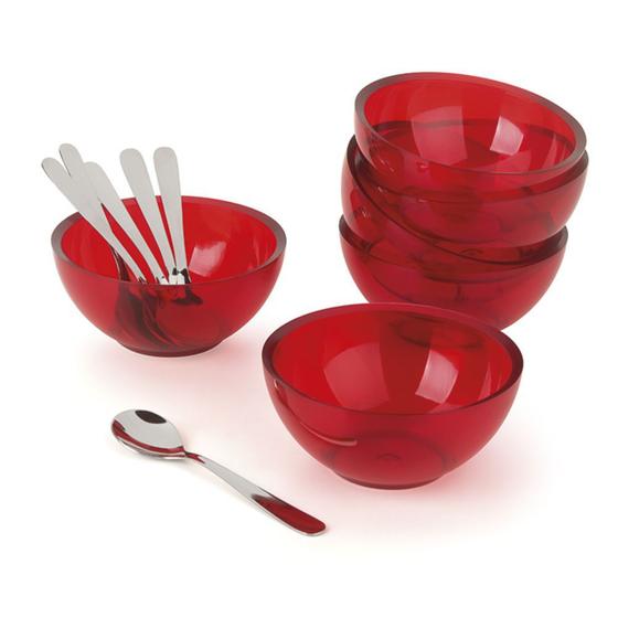 Kit Para Servir Sobremesa Vermelho Com 6 Bowls e 6 Colheres - Forma ...