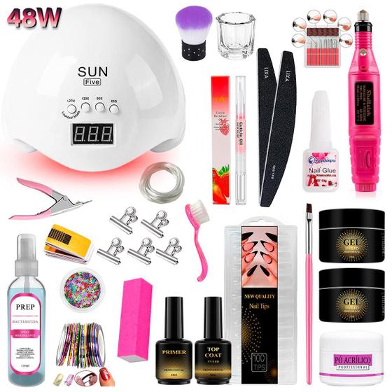 Kit Para Unhas Gel Alongamento Unhas de Gel Uv Led Cabine 48W Lixa ...