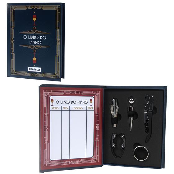 KIT PARA VINHO COM SACA ROLHA + CORTADOR LACRES E ACESSESSORIOS 6 Pcs ...
