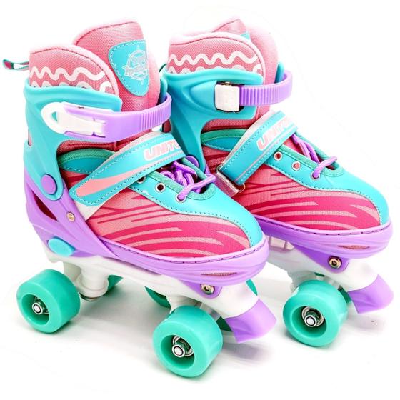 Kit Patins Quad Infantil Completo Ajustável 4 Rodas Unitoys 30 - 33 ...